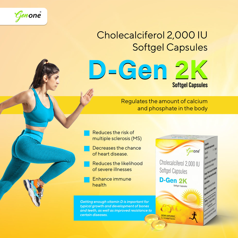 Genone DGen 2k Vitamin D3 Capsules for Strong Bones and Immunity (60 C ...